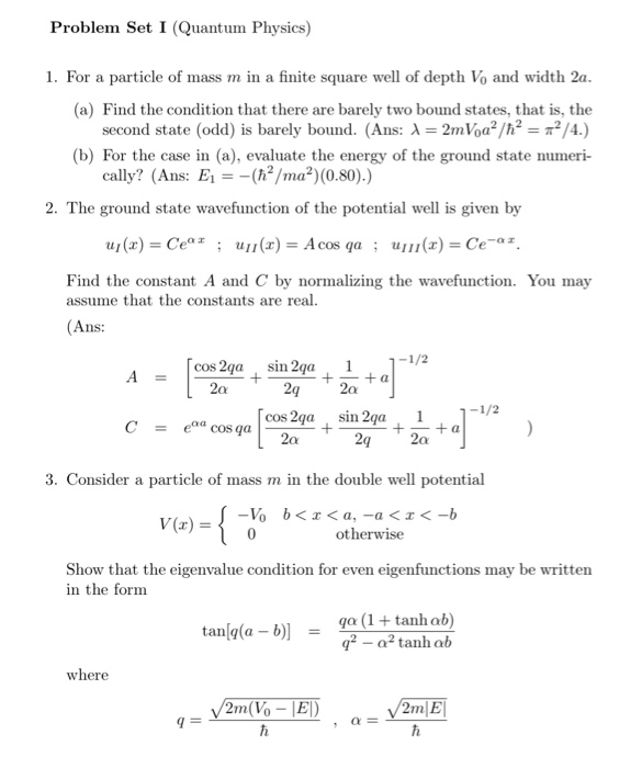 Solved Problem Set I (Quantum Physics) 1. For a particle of | Chegg.com