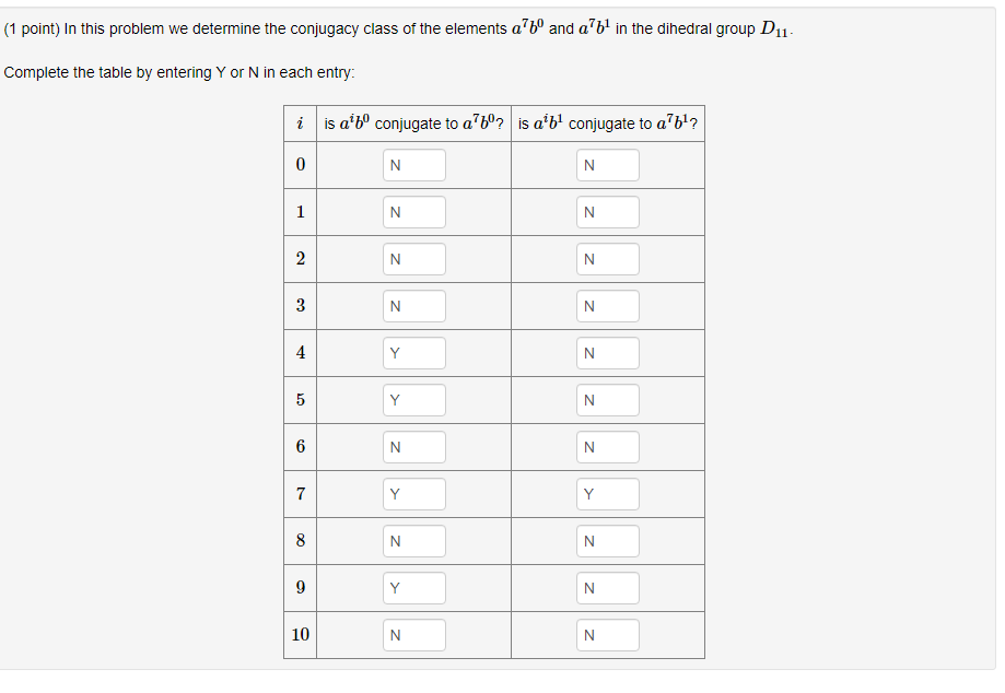 Solved (1 point) In this problem we determine the conjugacy | Chegg.com