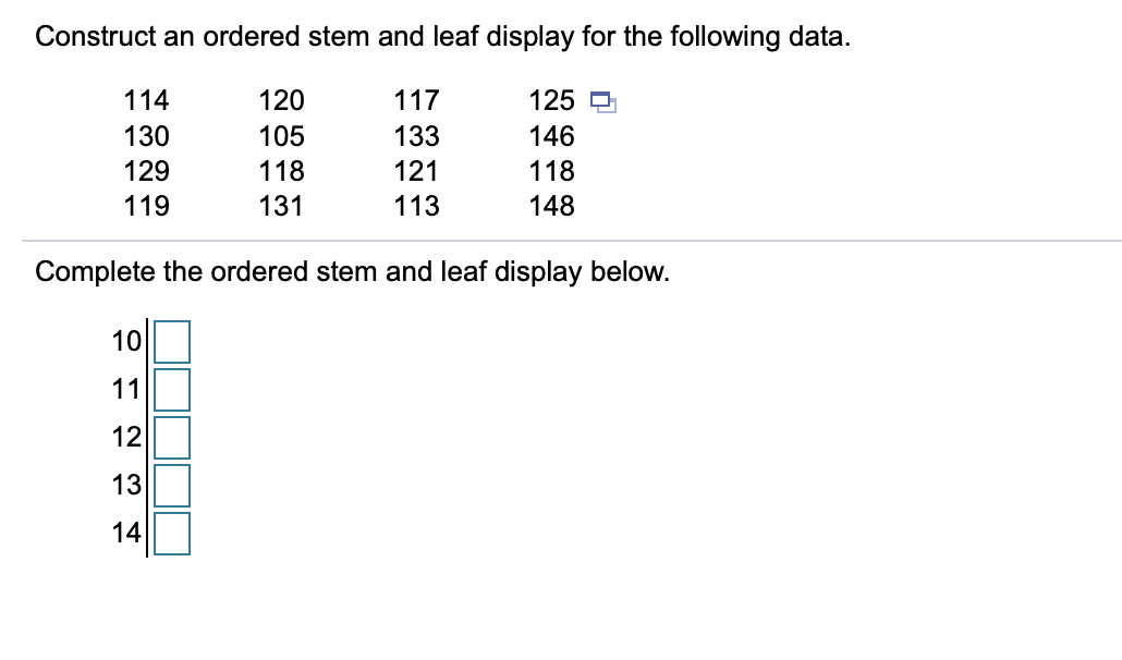Solved Construct an ordered stem and leaf display for the | Chegg.com