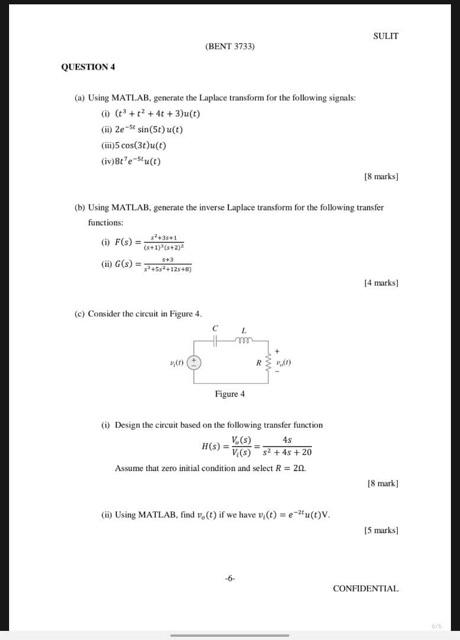 Solved (a) Using MAT1.AB, generate the Laplace transform for | Chegg.com