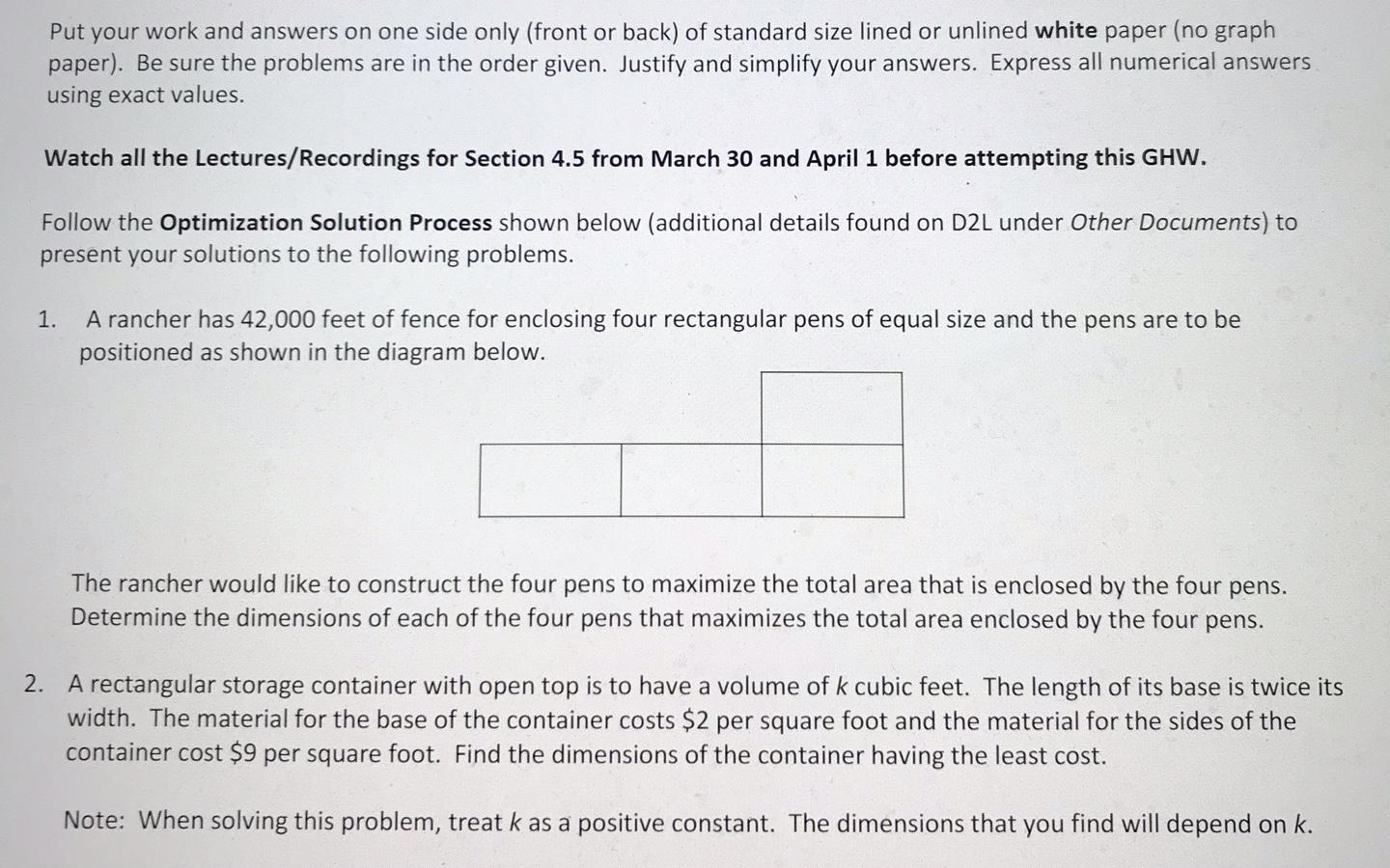 Solved Put your work and answers on one side only (front or | Chegg.com