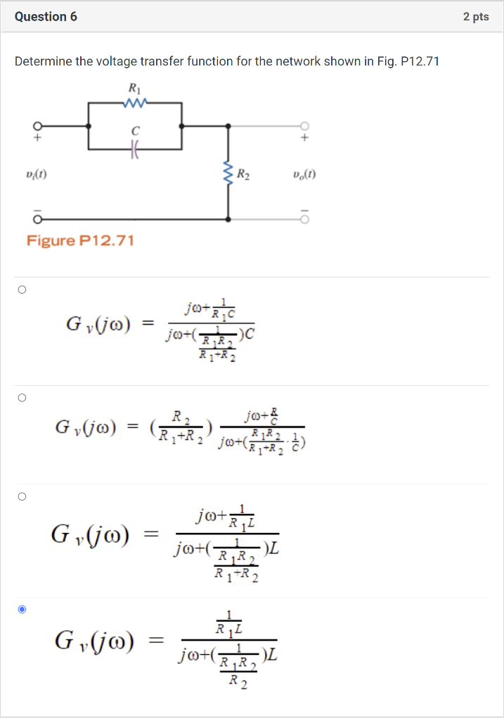 Solved Question 6 2 pts Determine the voltage transfer | Chegg.com