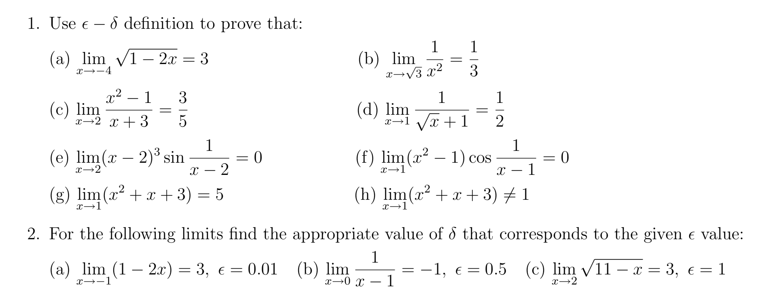 Solved 1. Use e - d definition to prove that: (a) lim V1 – | Chegg.com