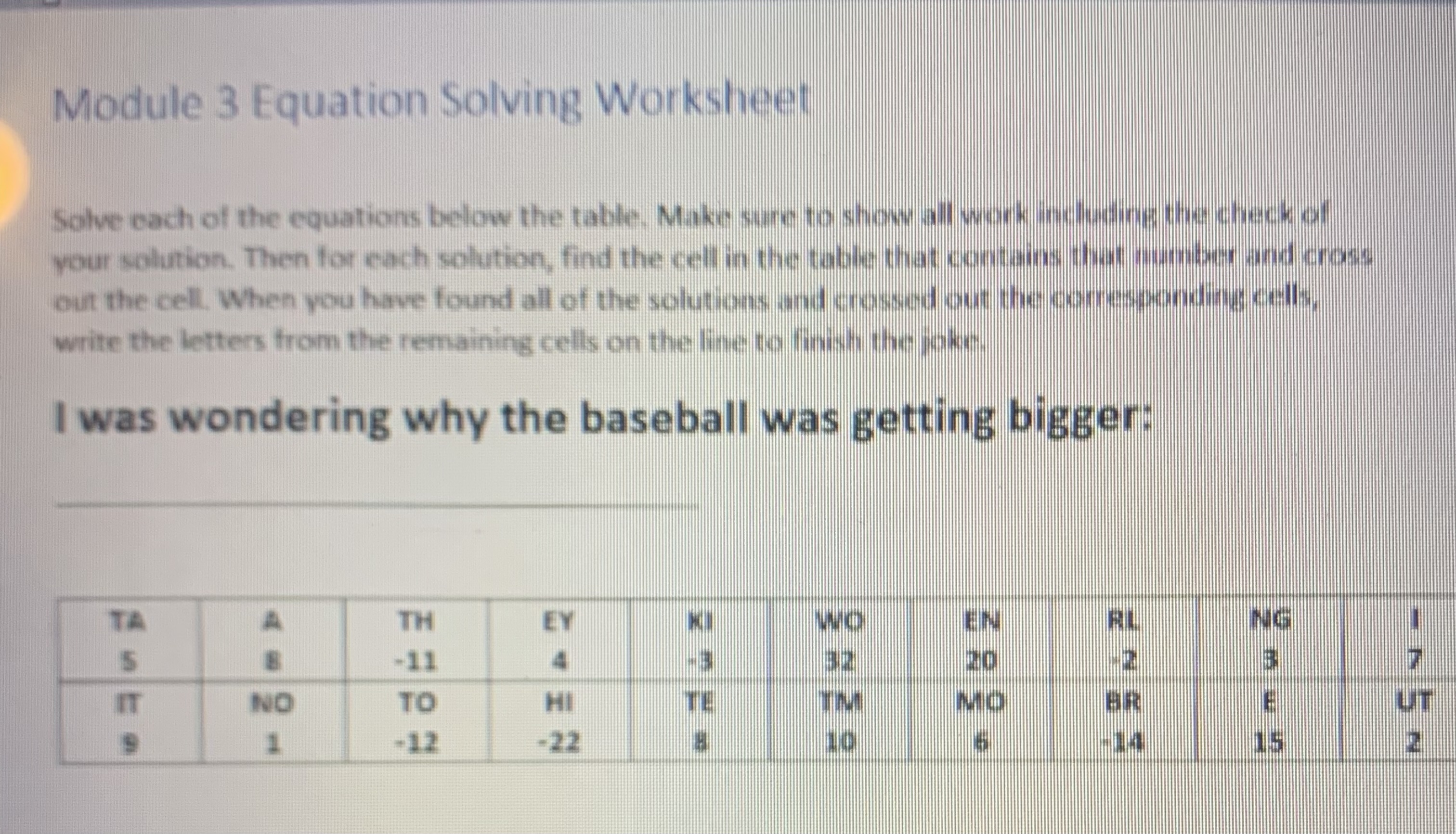 Solved Module 3 Equation Solving Worksheet Solve Each Of The