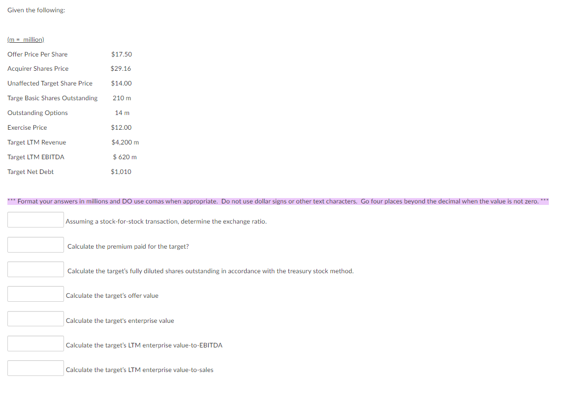 Solved Given the following: Format your answers in millions | Chegg.com