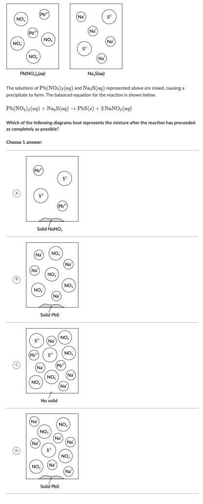 Solved The solutions of Pb(NO3)2(aq) and Na2 S(aq) | Chegg.com