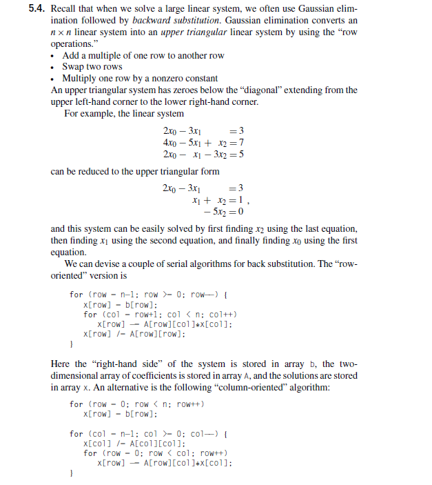 Solved 5.4. Recall that when we solve a large linear system, | Chegg.com