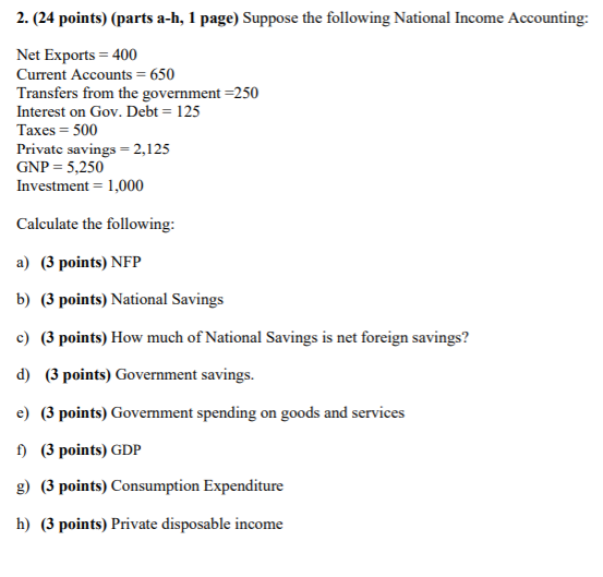 Solved 2. (24 points) (parts a-h, 1 page) Suppose the | Chegg.com
