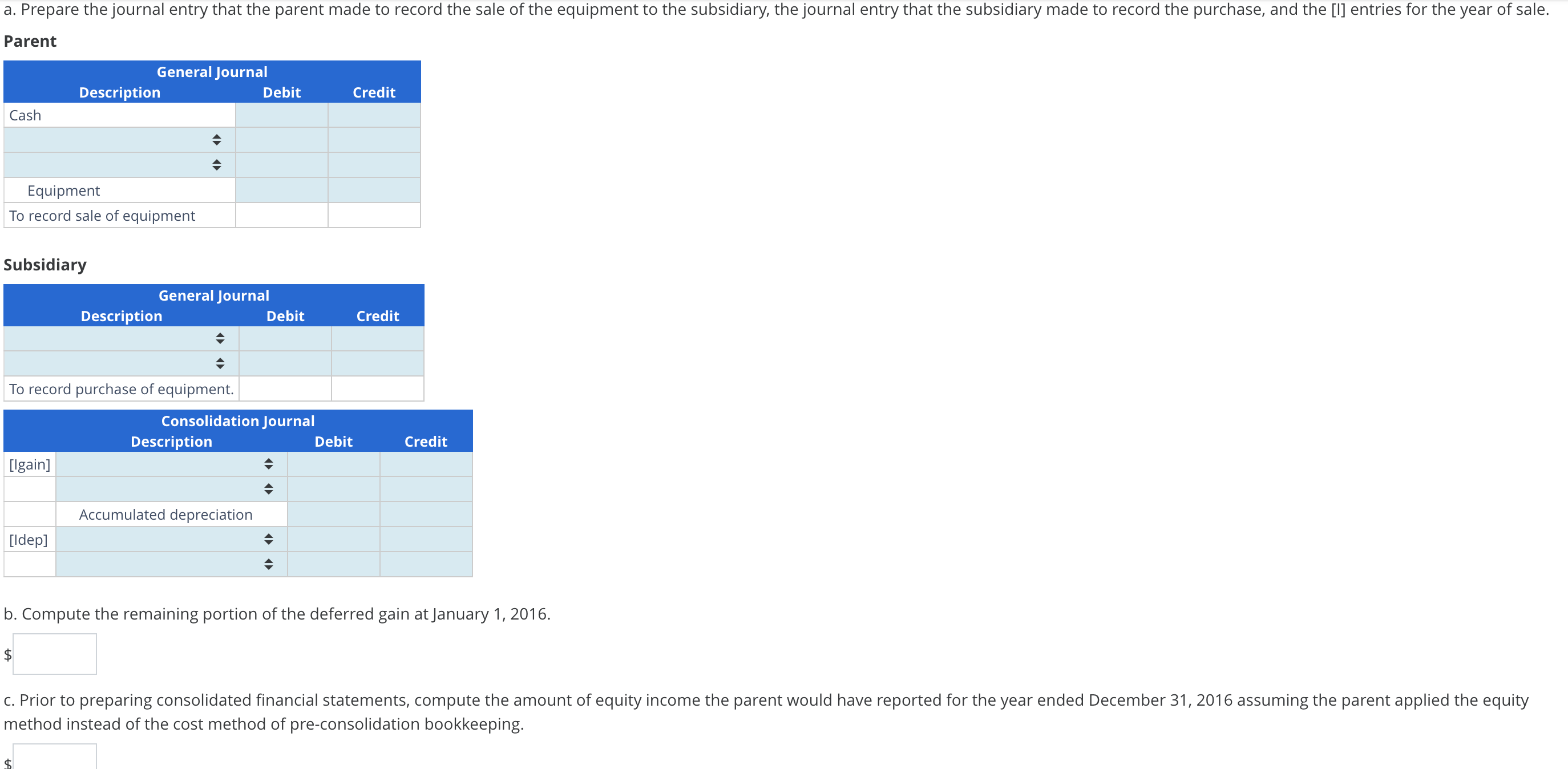 Prepare consolidation spreadsheet for intercompany | Chegg.com