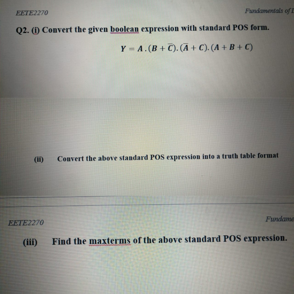 Solved EETE2270 Fundamentals of I Q2. (1) Convert the given | Chegg.com