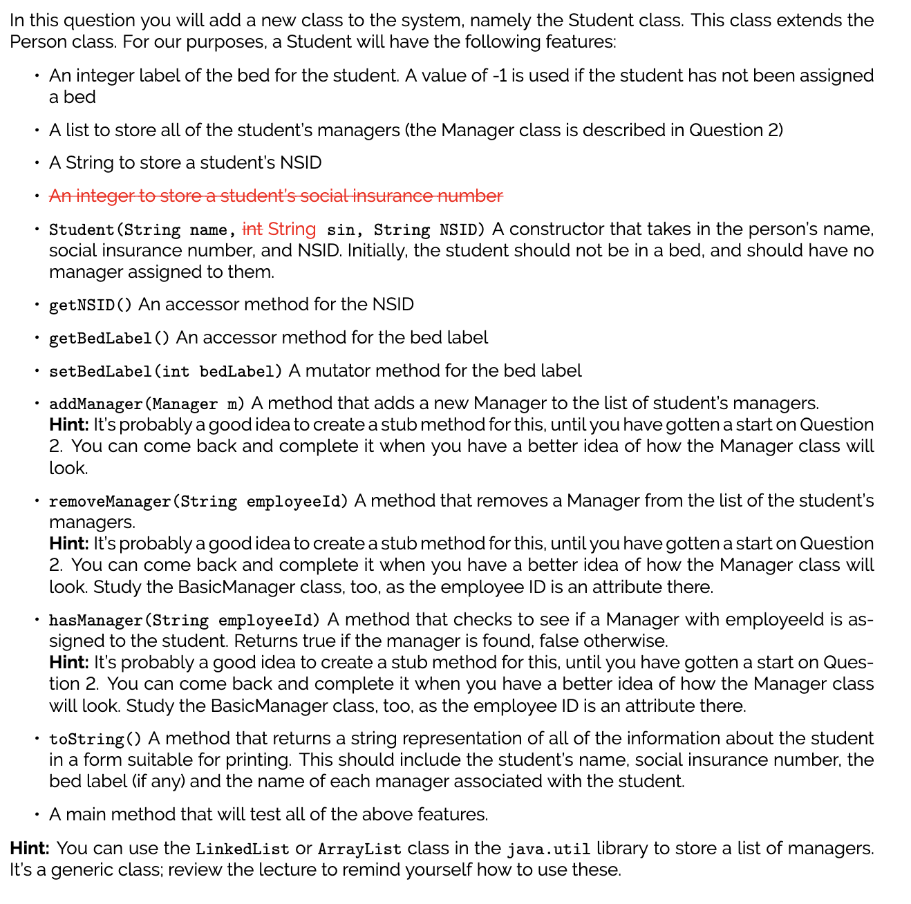 Solved /** * The model of a person who has a name and a | Chegg.com