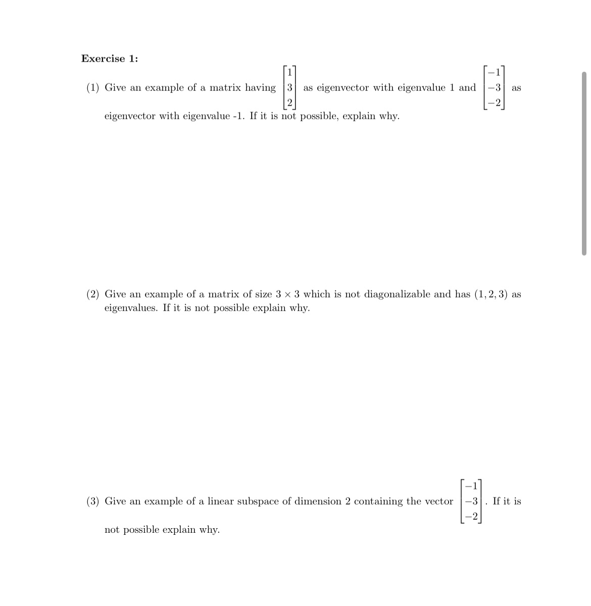Solved Exercise 1: (1) Give an example of a matrix having | Chegg.com