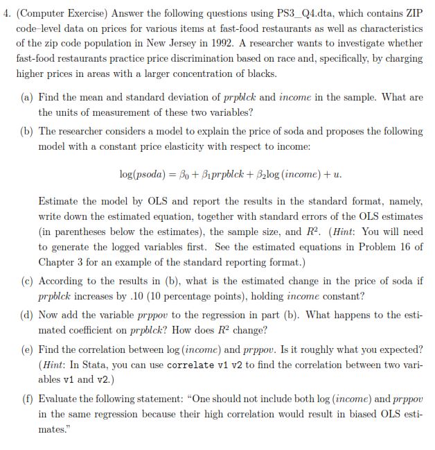Give All The Necessary Stata Commands To Solve This