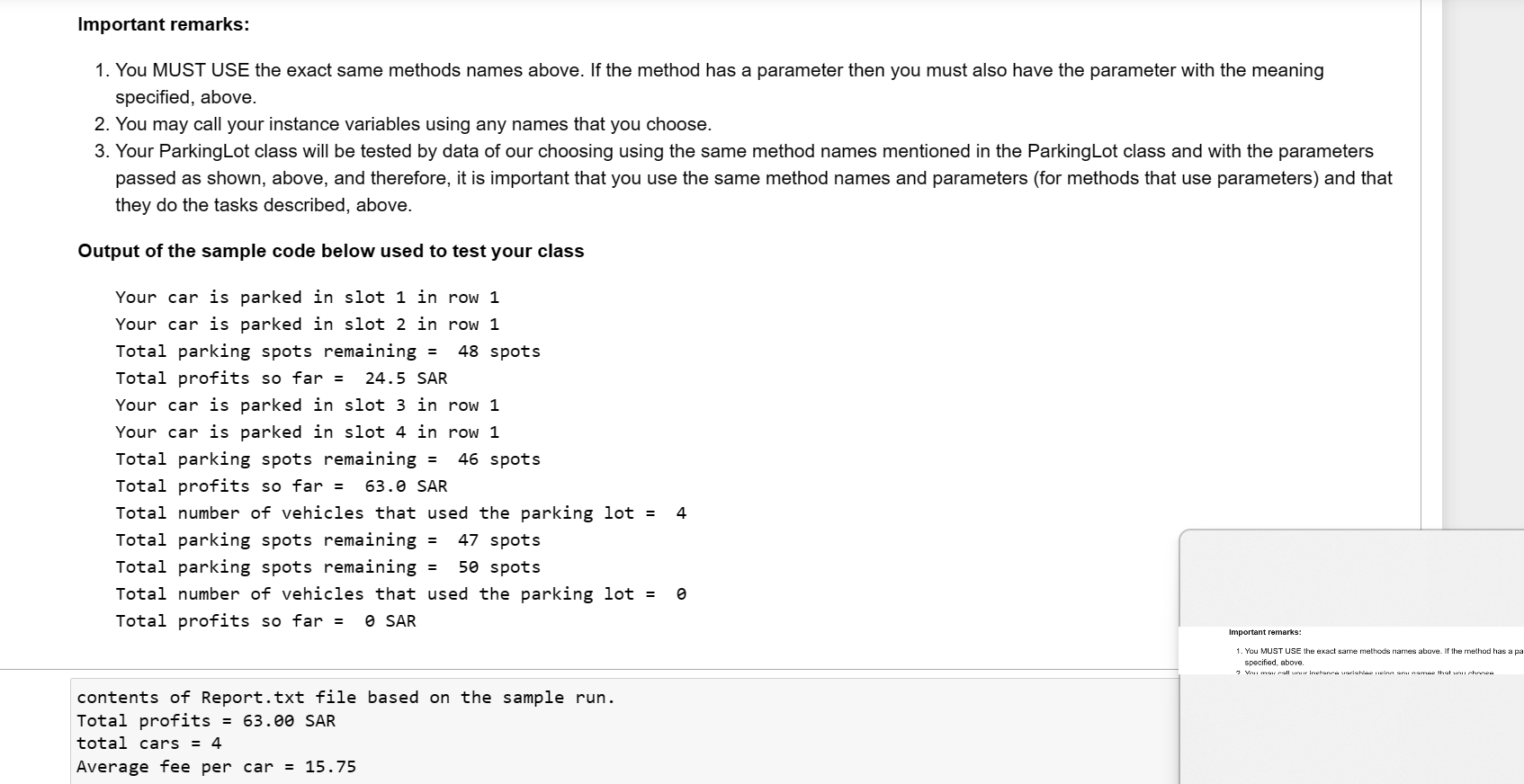 Solved Implement a ParkingLot class with the following | Chegg.com