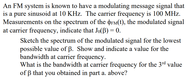 Solved An FM system is known to have a modulating message | Chegg.com