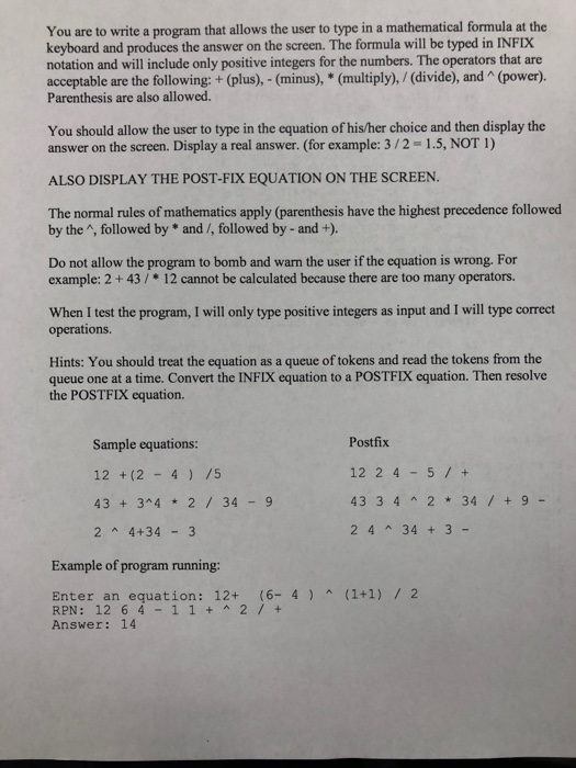 Solved I am trying to write a program that writes an RPN | Chegg.com