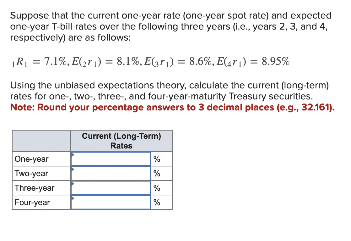 Solved Suppose that the current one-year rate (one-year spot | Chegg.com