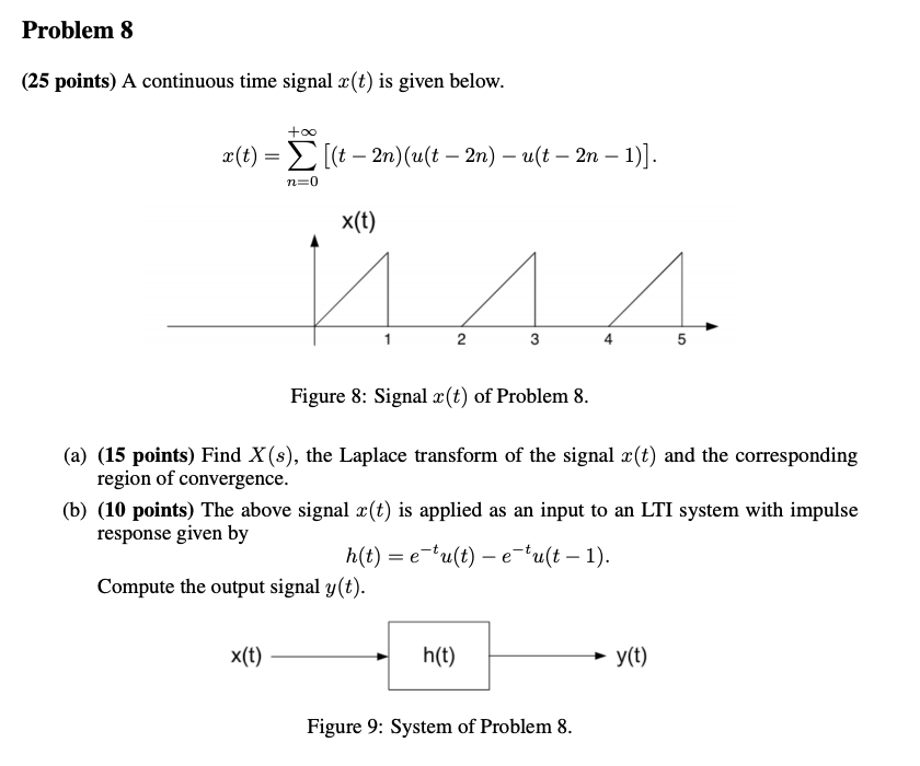 Problem 8 (25 points) A continuous time signal x(t) | Chegg.com