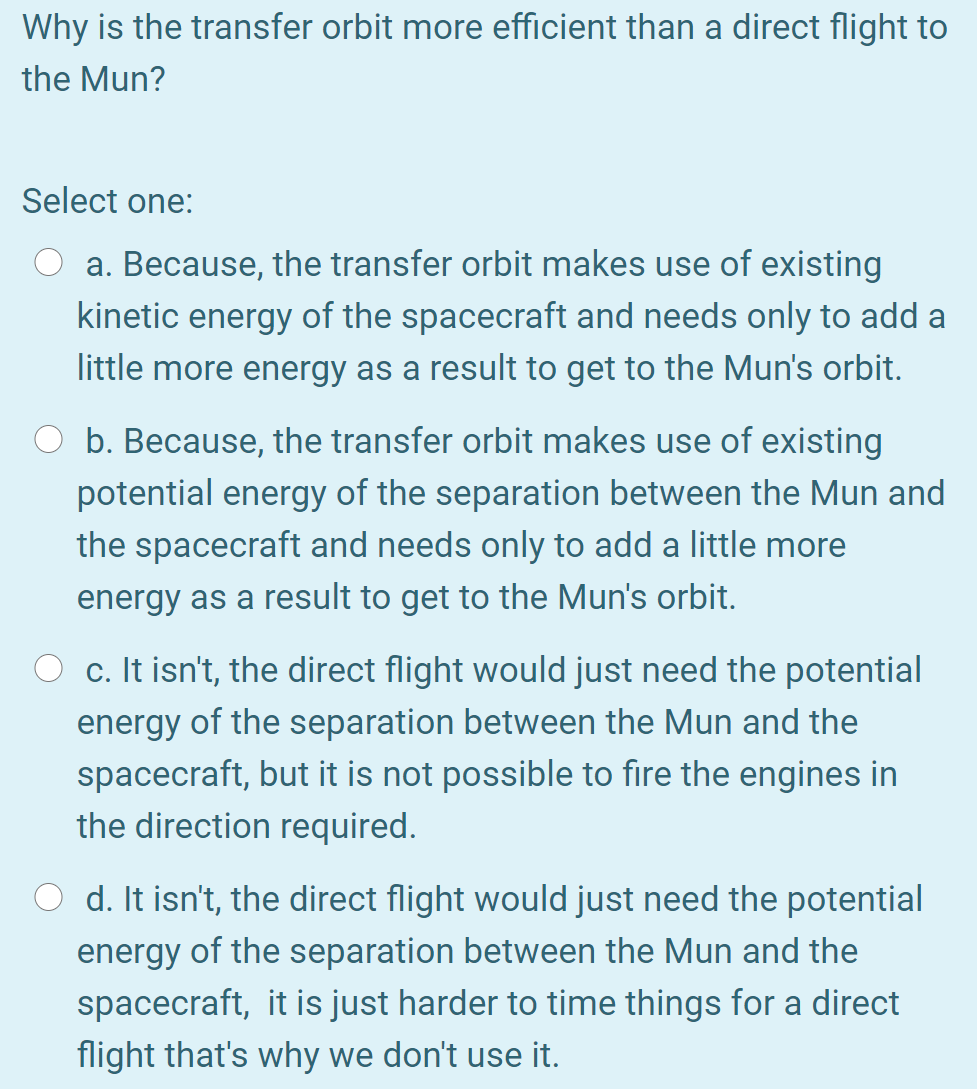 Solved Why is the transfer orbit more efficient than a | Chegg.com