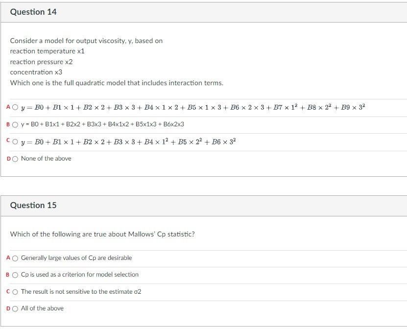 Solved Consider a model for output viscosity, y, based on | Chegg.com