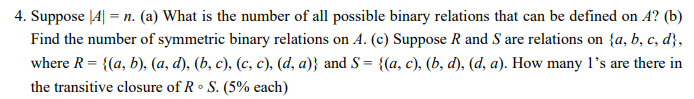 Solved 4. Suppose ∣A∣=n. (a) What is the number of all | Chegg.com