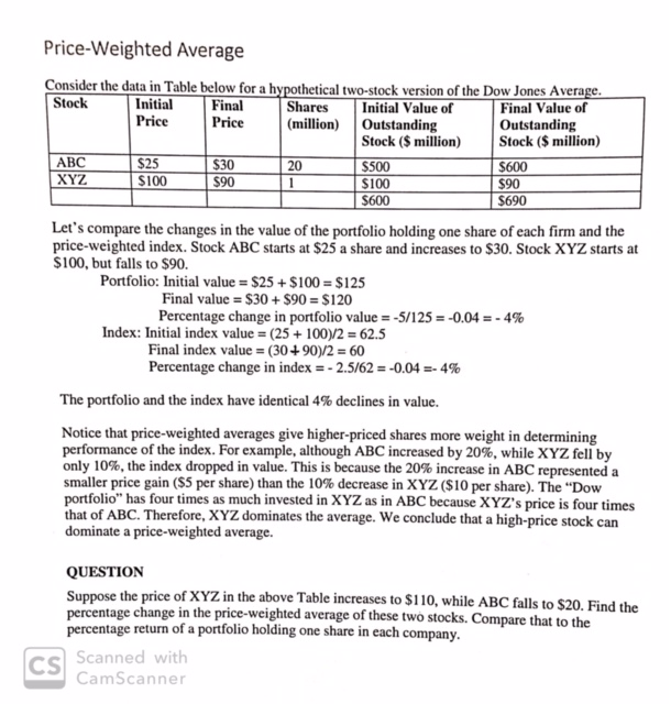 Solved Price-Weighted Average Consider the data in Table | Chegg.com