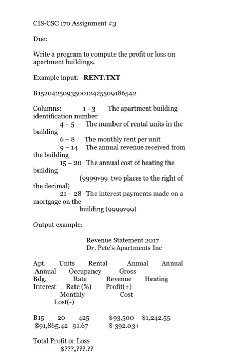 CIS-CSC 170 Assignment #3 Due: Write a program to | Chegg.com