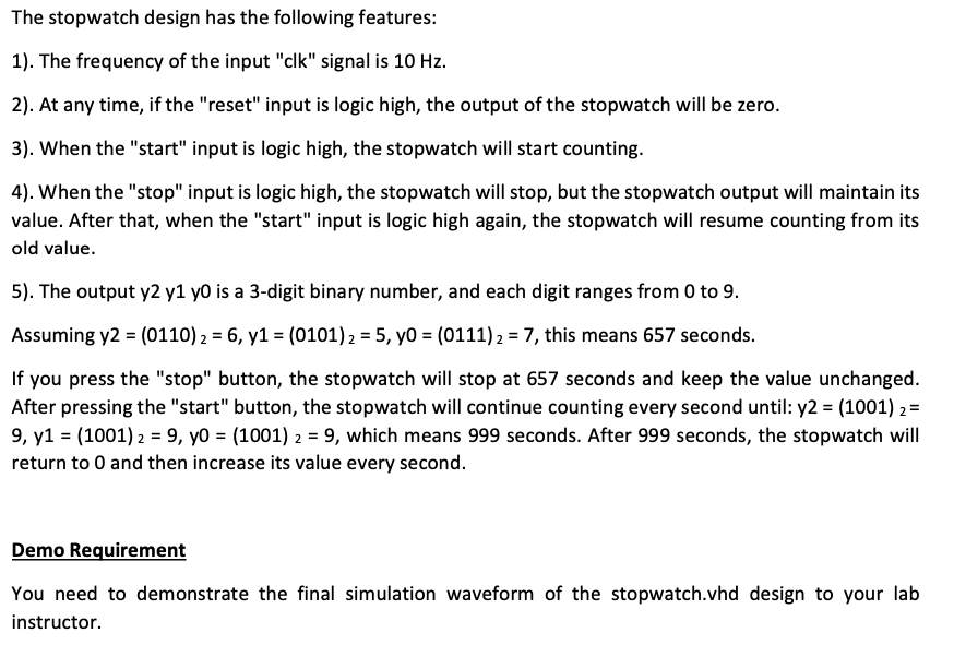 Solved Part 4: Stopwatch Design This project is to design a | Chegg.com