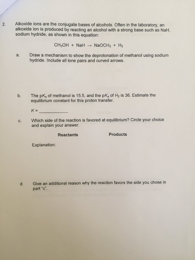 Solved Alkoxide ions are the conjugate bases of alcohols. | Chegg.com