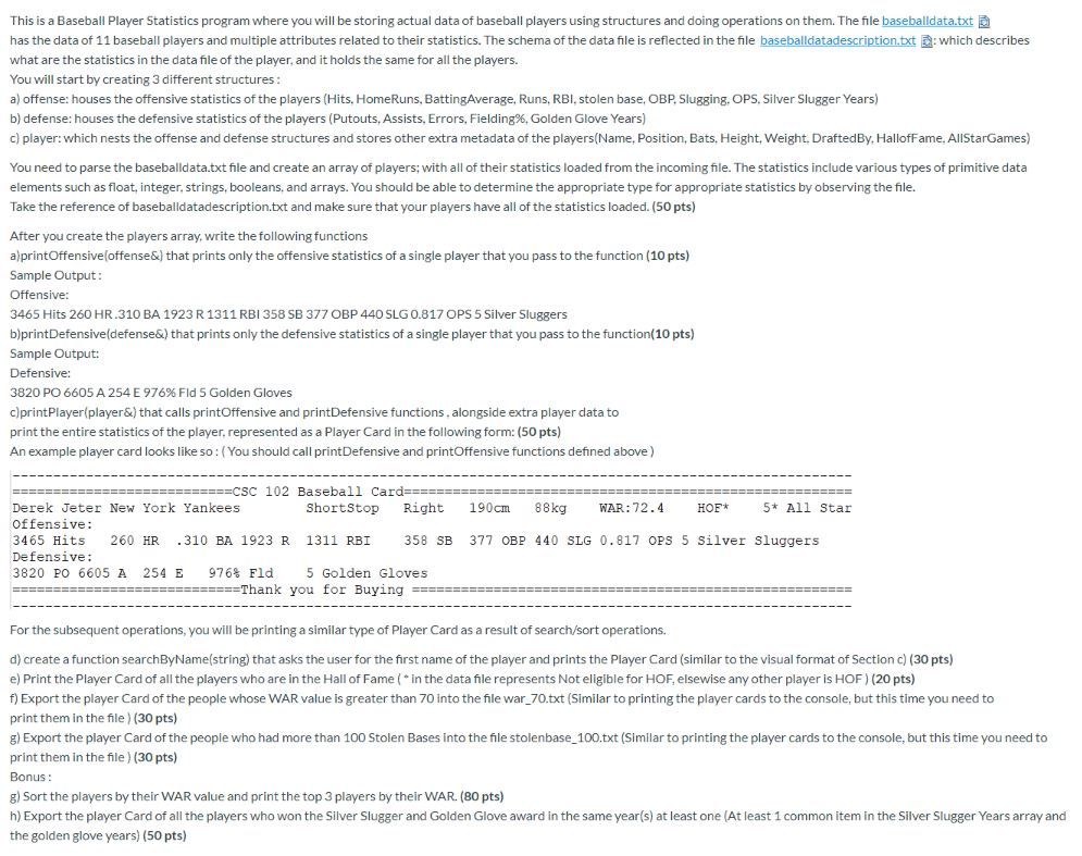 This is a Baseball Player Statistics program where | Chegg.com