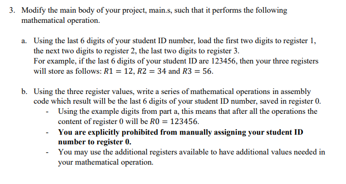 Solved 3. Modify the main body of your project, main.s, such | Chegg.com