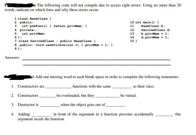 Solved P.- - 3. The following code will not compile due to | Chegg.com