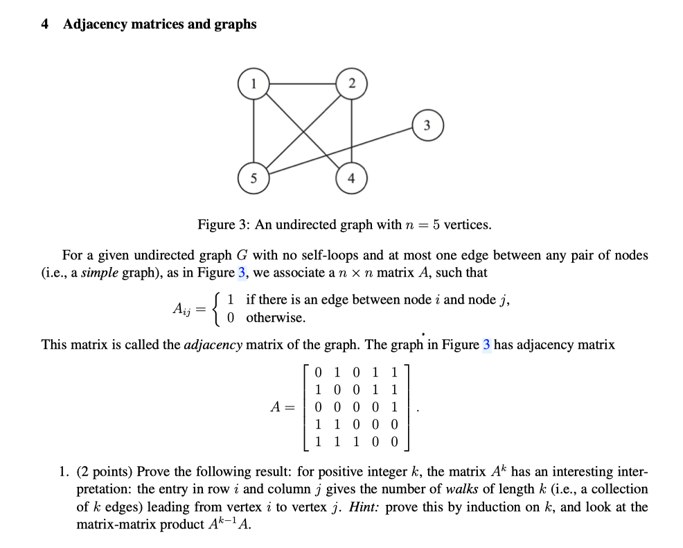 Solved 4 Adjacency matrices and graphs 다. 3 5 4 Figure 3: An | Chegg.com