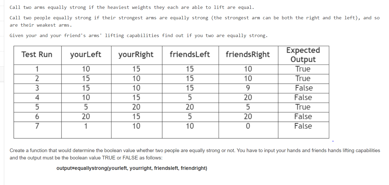 Solved Call two arms equally strong if the heaviest weights | Chegg.com