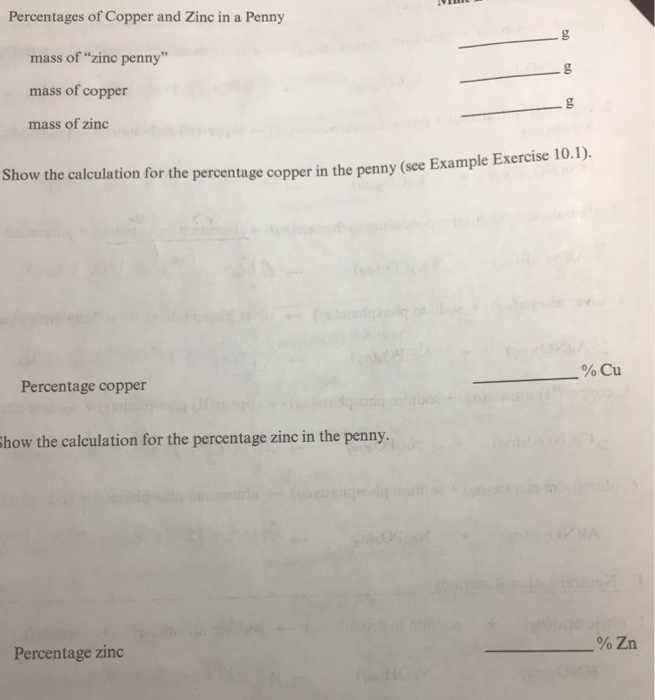 Solved Percentages of Copper and Zinc in a Penny mass of | Chegg.com