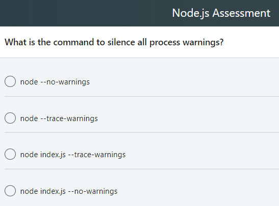 Solved Node.js Assessment What is the command to silence | Chegg.com