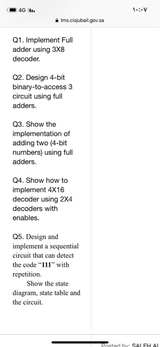 Solved a Ims.cisjubail.gov.sa Q1. Implement Full adder using | Chegg.com