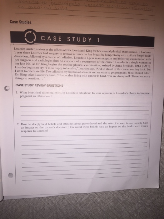 Solved Case Studies CASE STUDY 1 Lourdes Austen arrives at | Chegg.com
