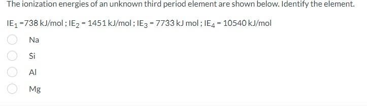 Solved The ionization energies of an unknown third period | Chegg.com