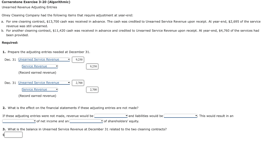Solved Cornerstone Exercise 3-20 (Algorithmic) Unearned | Chegg.com