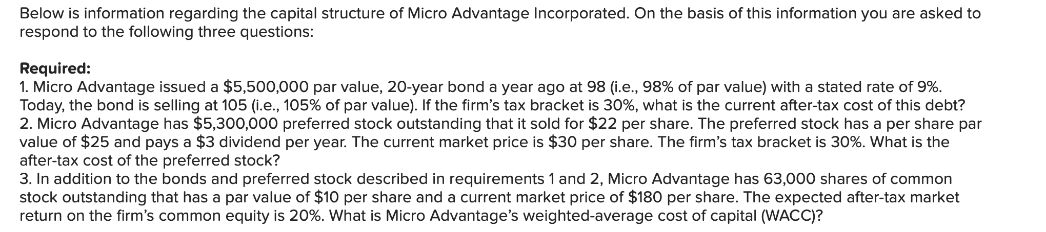Solved Below is information regarding the capital structure | Chegg.com
