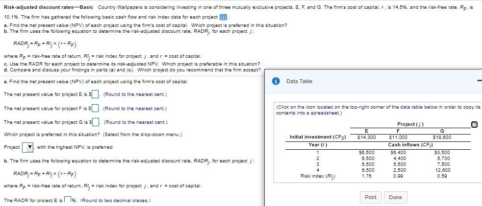 Solved Risk-adjusted discount rates—Basic Country Wallpapers | Chegg.com
