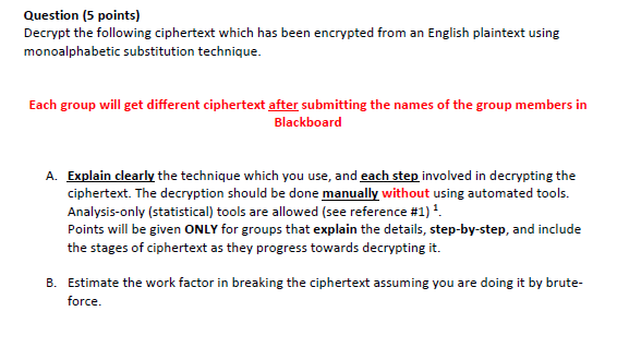 Solved Ciphertext Which Has Been Encrypted From An English 