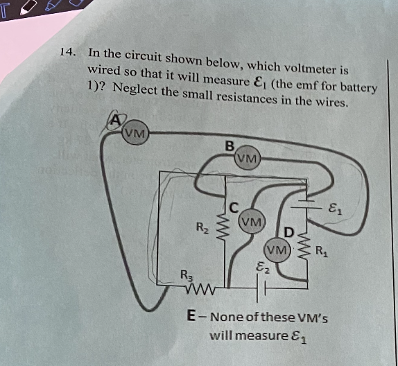 Solved 14. In the circuit shown below, which voltmeter is | Chegg.com