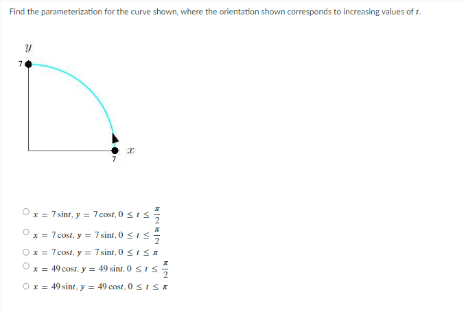 Solved Find the parameterization for the curve shown, where | Chegg.com