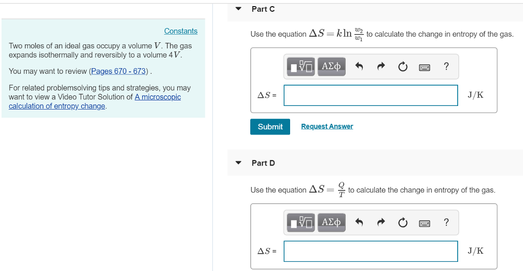 Solved Part C Constants Use the equation AS-k to calculate | Chegg.com