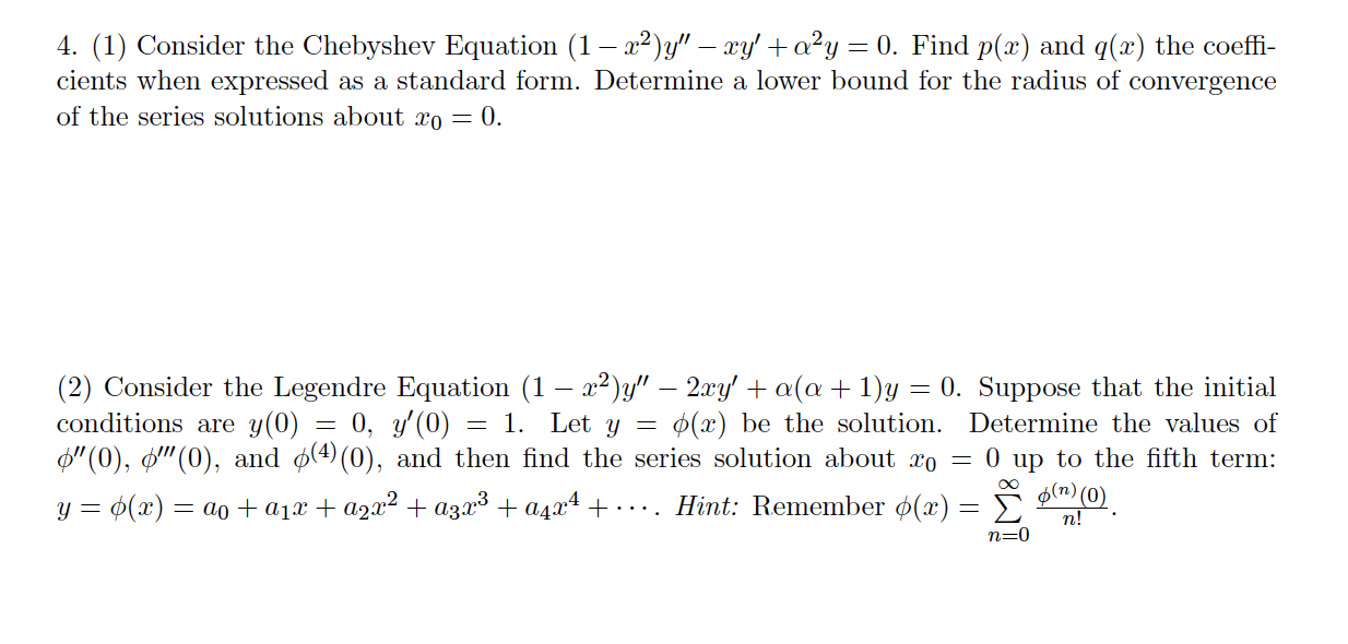 Solved 4. (1) Consider the Chebyshev Equation | Chegg.com