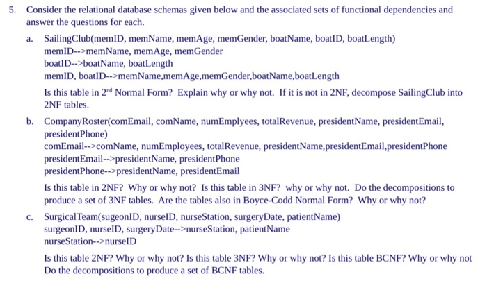 Solved 5. Consider the relational database schemas given | Chegg.com