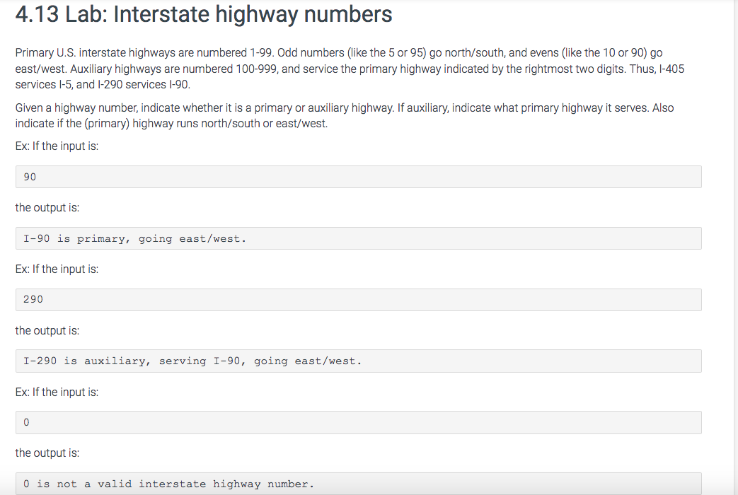 Solved: 4.13 Lab: Interstate Highway Numbers Primary U.S. ... | Chegg.com