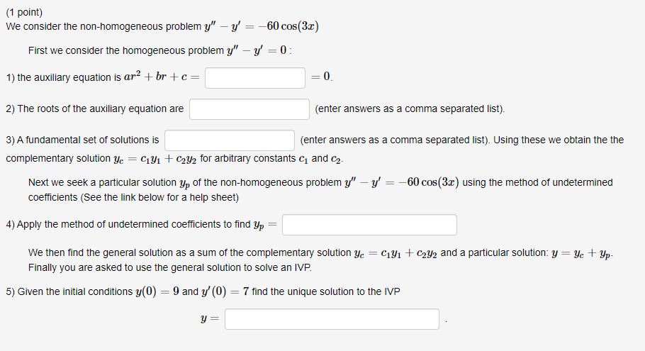 Solved (1 point) We consider the non-homogeneous problem | Chegg.com